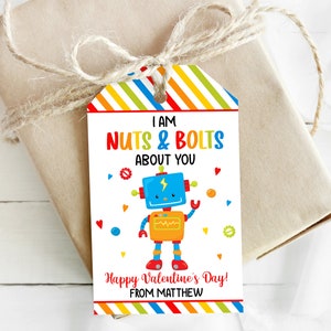 Editable Robot Valentine's Tag Valentine I'm Nuts and Bolts About You ...