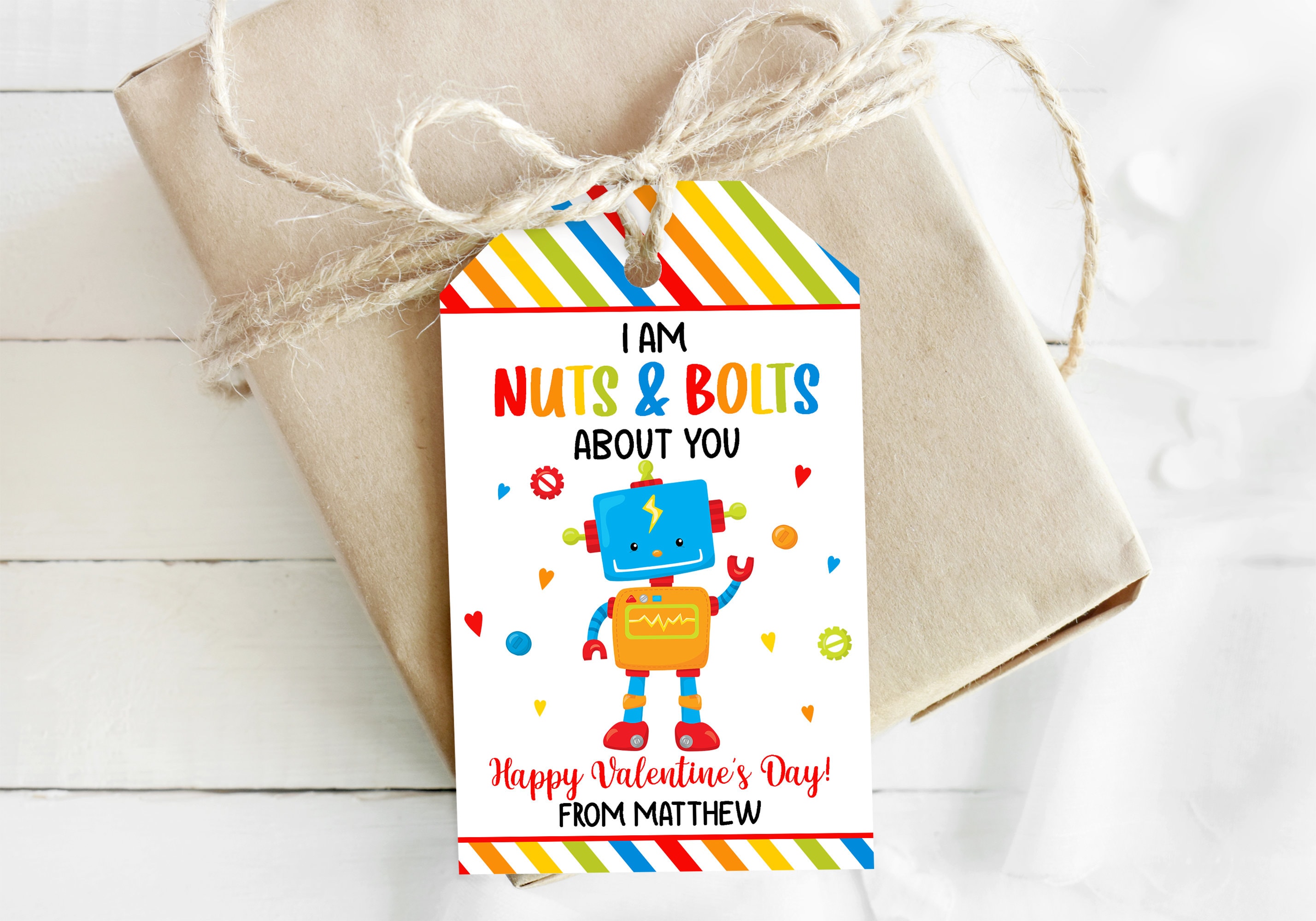 Editable Robot Valentine's Tag Valentine I'm Nuts and Bolts About You ...
