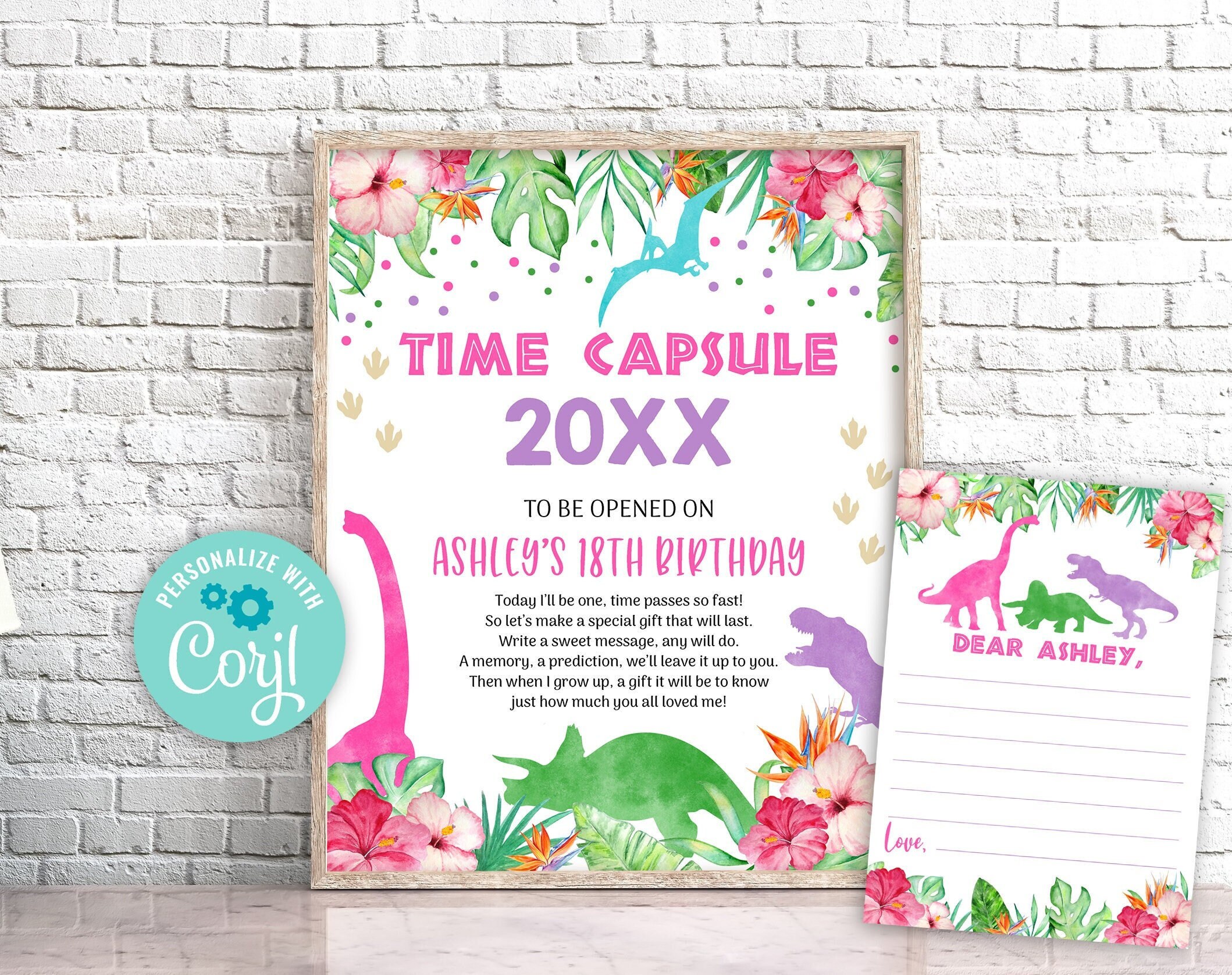 Editable Dinosaur Birthday Time Capsule, Safari T-rex Time Capsule Sign ...