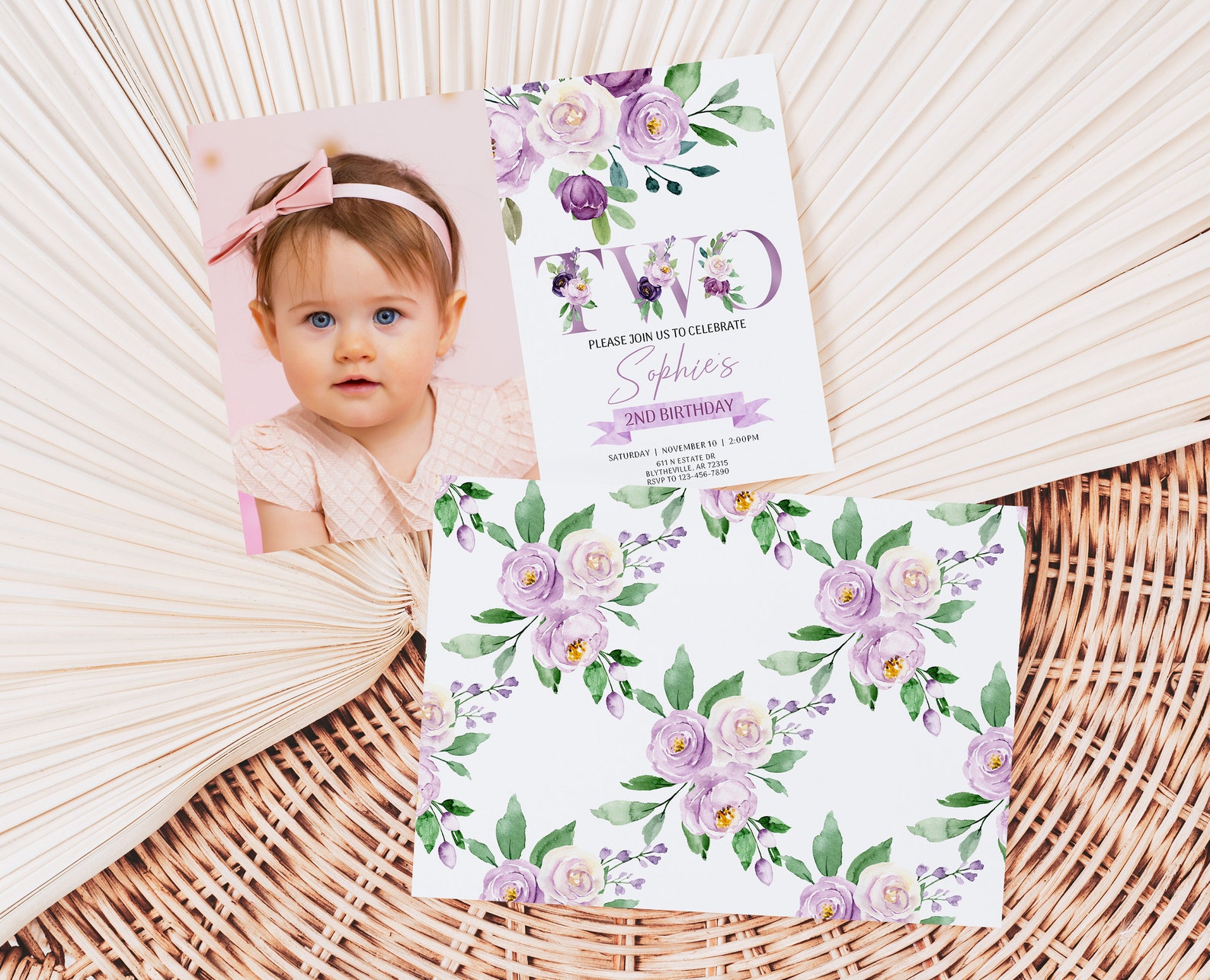 EDITABLE Purple Floral Second Birthday Invitation, Girl Lilac Birthday ...