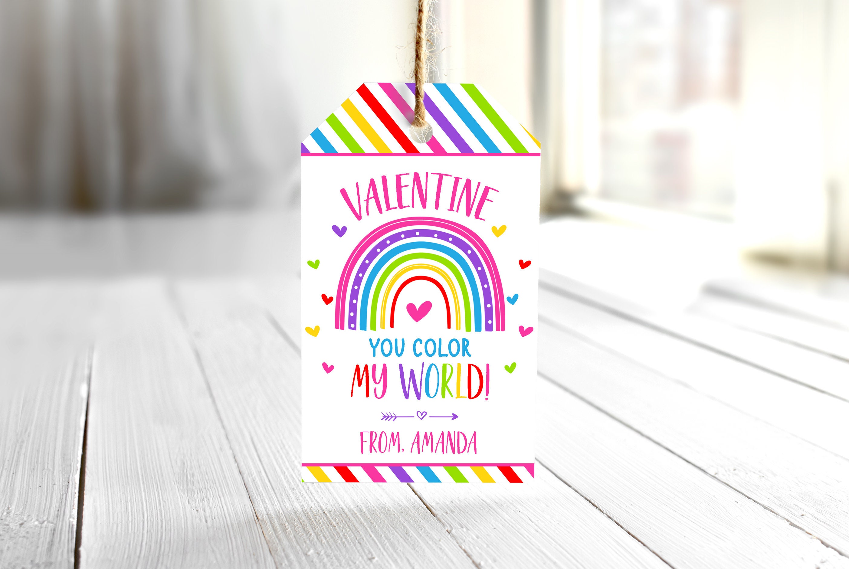 Valentine You Color My World Editable Rainbow Valentine's - Etsy España