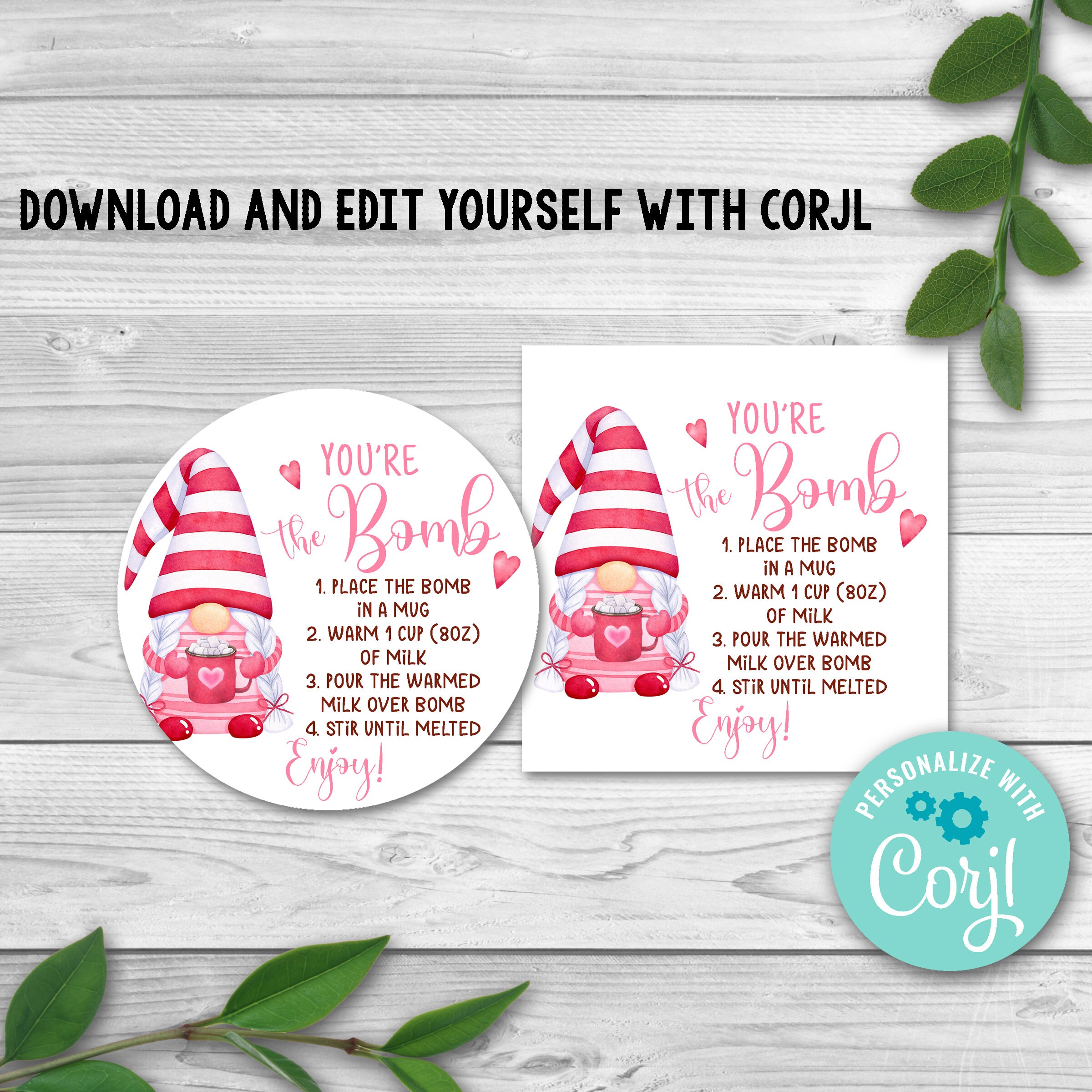 Editable Valentine Gnome Hot Cocoa Bomb Tags Gnome - Etsy