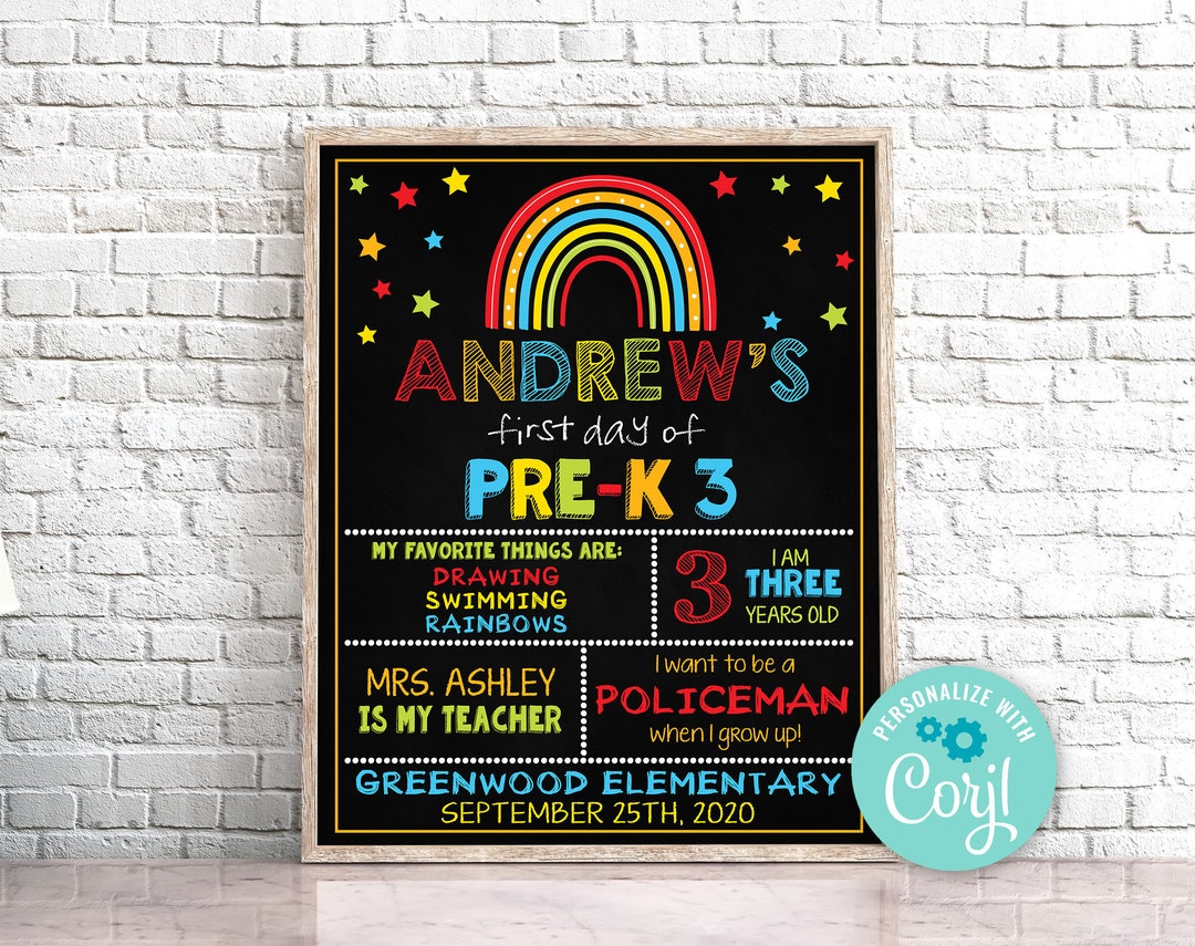 Editable First Day of Pre-k Sign, Rainbow First Day of Pre-k ...