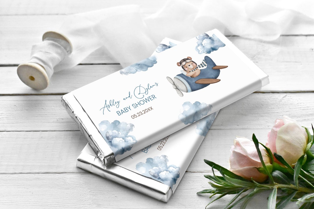 EDITABLE Airplane Bear Baby Shower Chocolate Bar Wrapper Bear on a ...