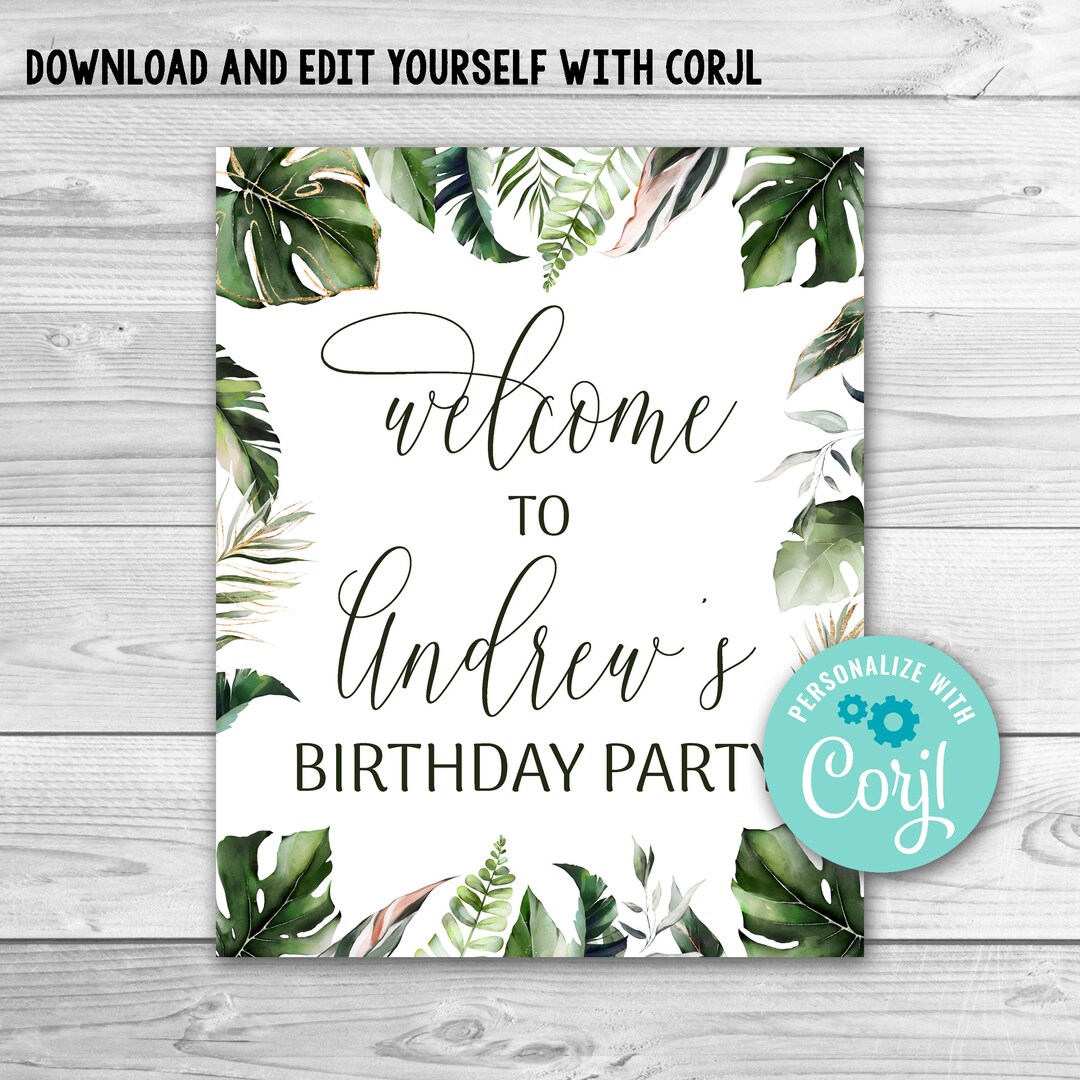 Editable Tropical Welcome Sign Instant Download, Tropical Birthday ...