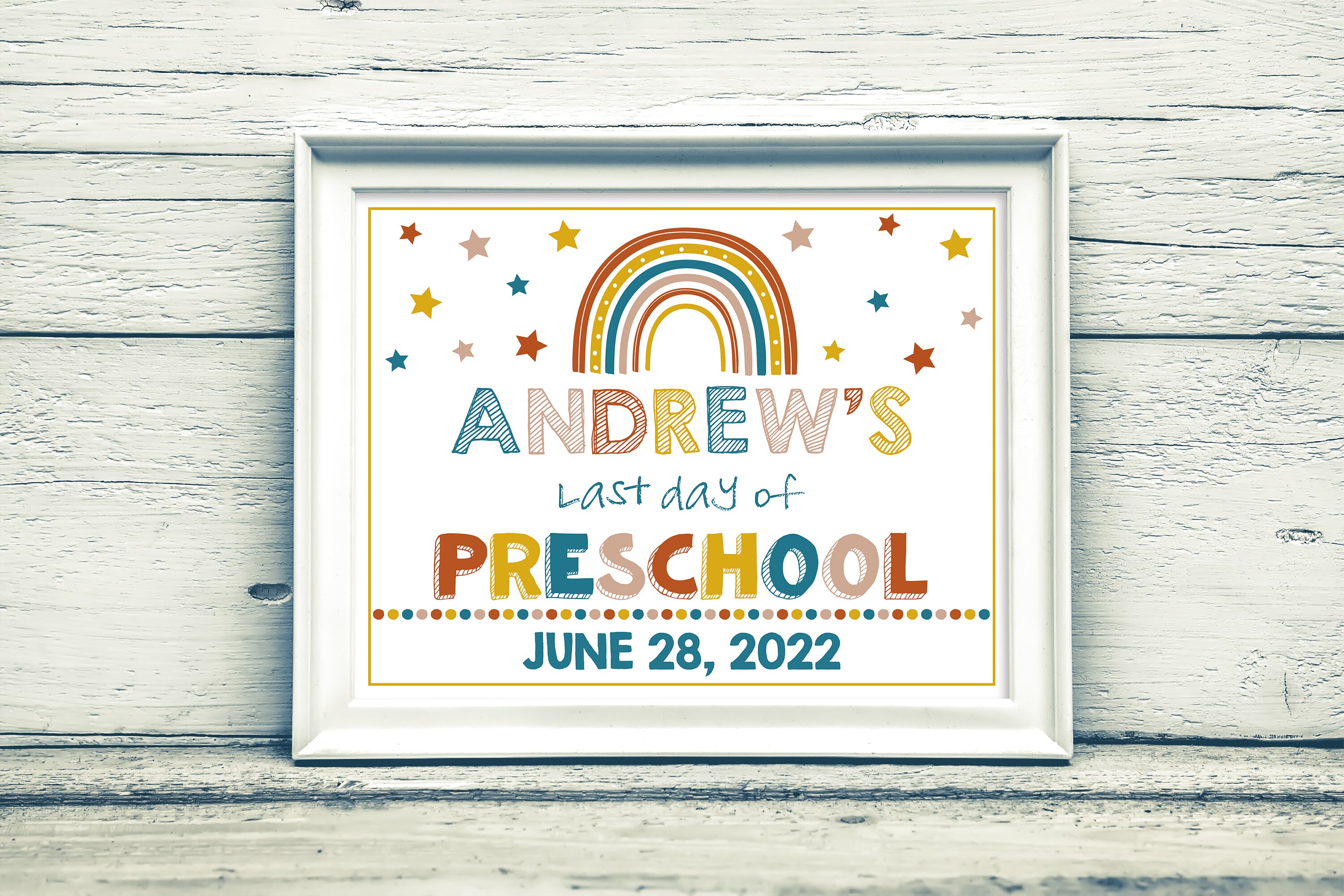 Editable Last Day of Preschool Sign Boho Rainbow Last Day of - Etsy