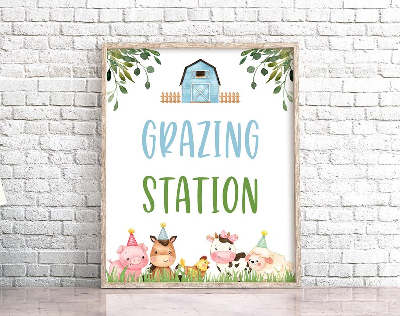Farm Grazing Station Food Party Sign, Boy Farm Animals Grazing Station ...