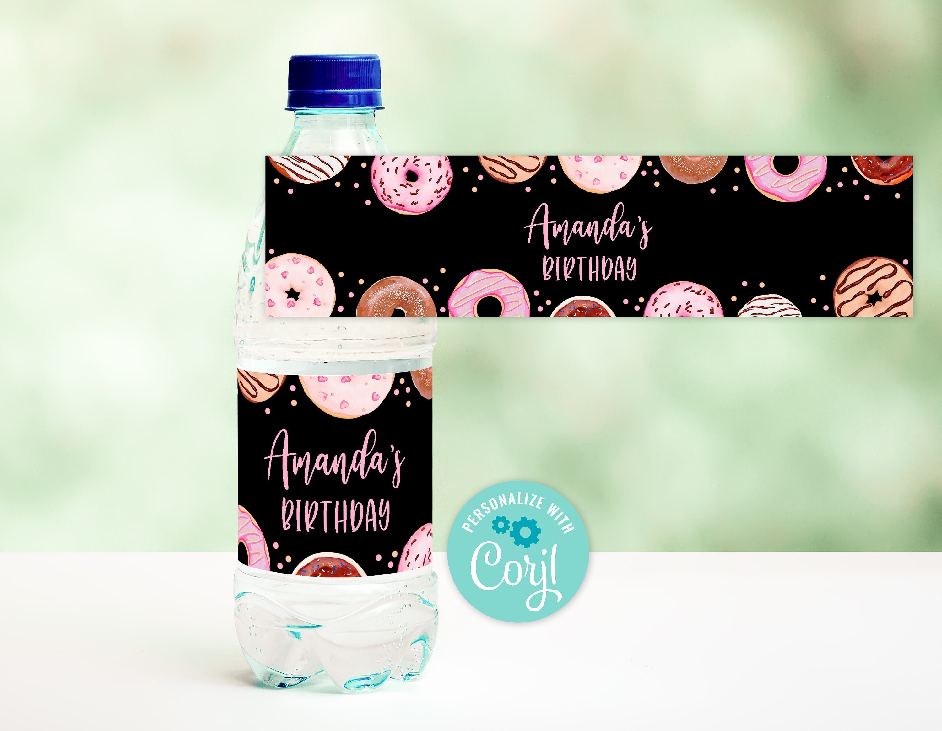 EDITABLE Donuts Bottle Label Doughnuts Birthday Water Label Girl Donut ...