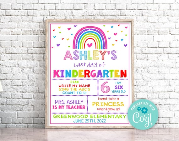 Editable Last Day of Kindergarten Sign Rainbow Last Day of - Etsy