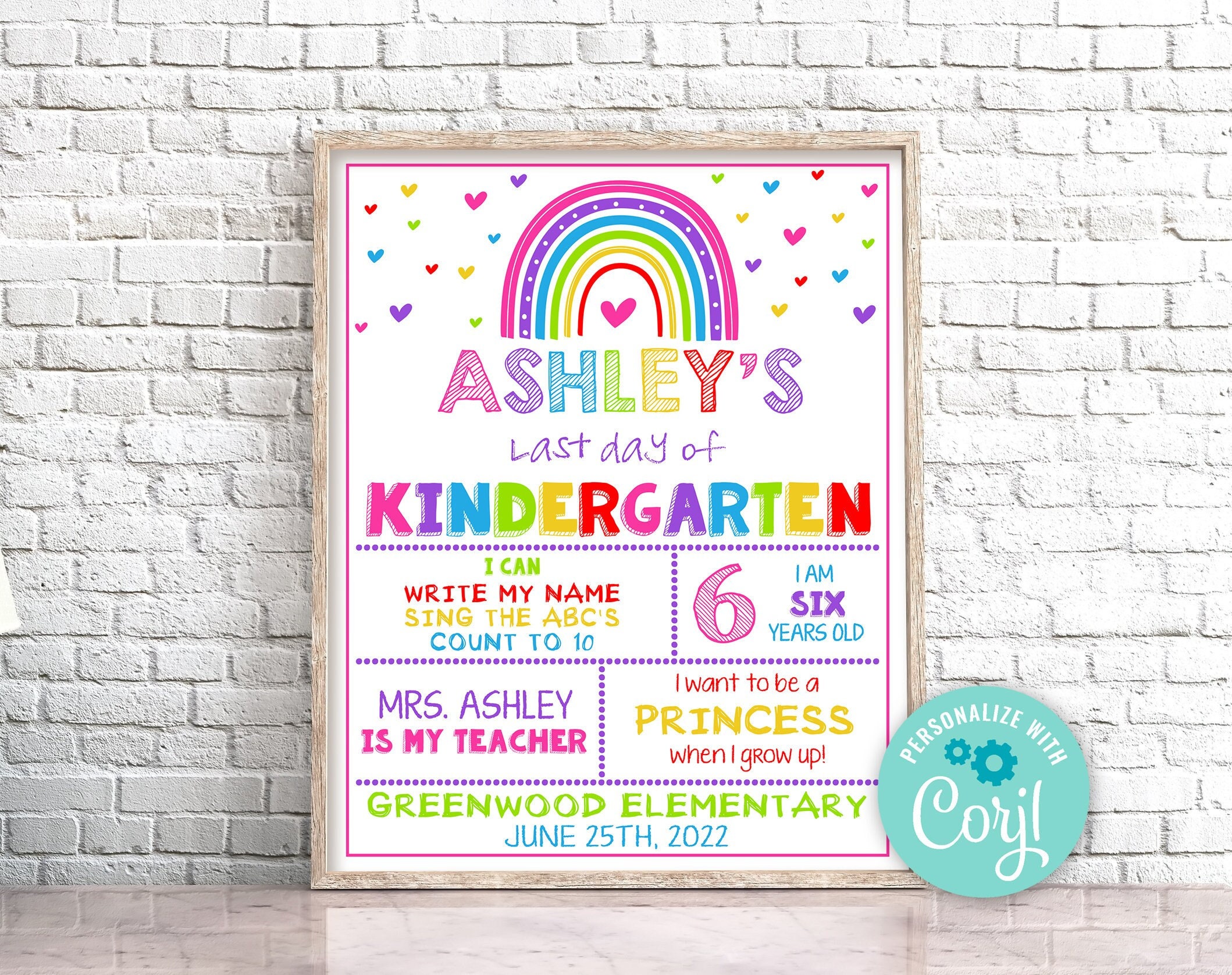 Editable Last Day of Kindergarten Sign Rainbow Last Day of School Sign ...