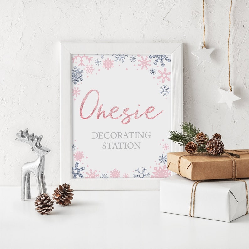 Onesie Decorating Station Sign Snowflake Pink and Silver Pink - Etsy