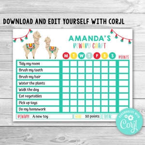 Editable Llama Reward Chart for Kids, Llama Routine Chart, Llama Kids ...