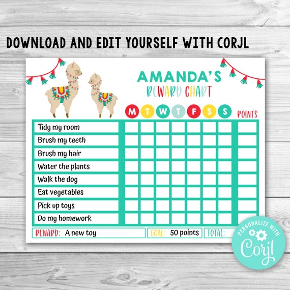 Editable Llama Reward Chart for Kids Llama Routine Chart | Etsy Canada