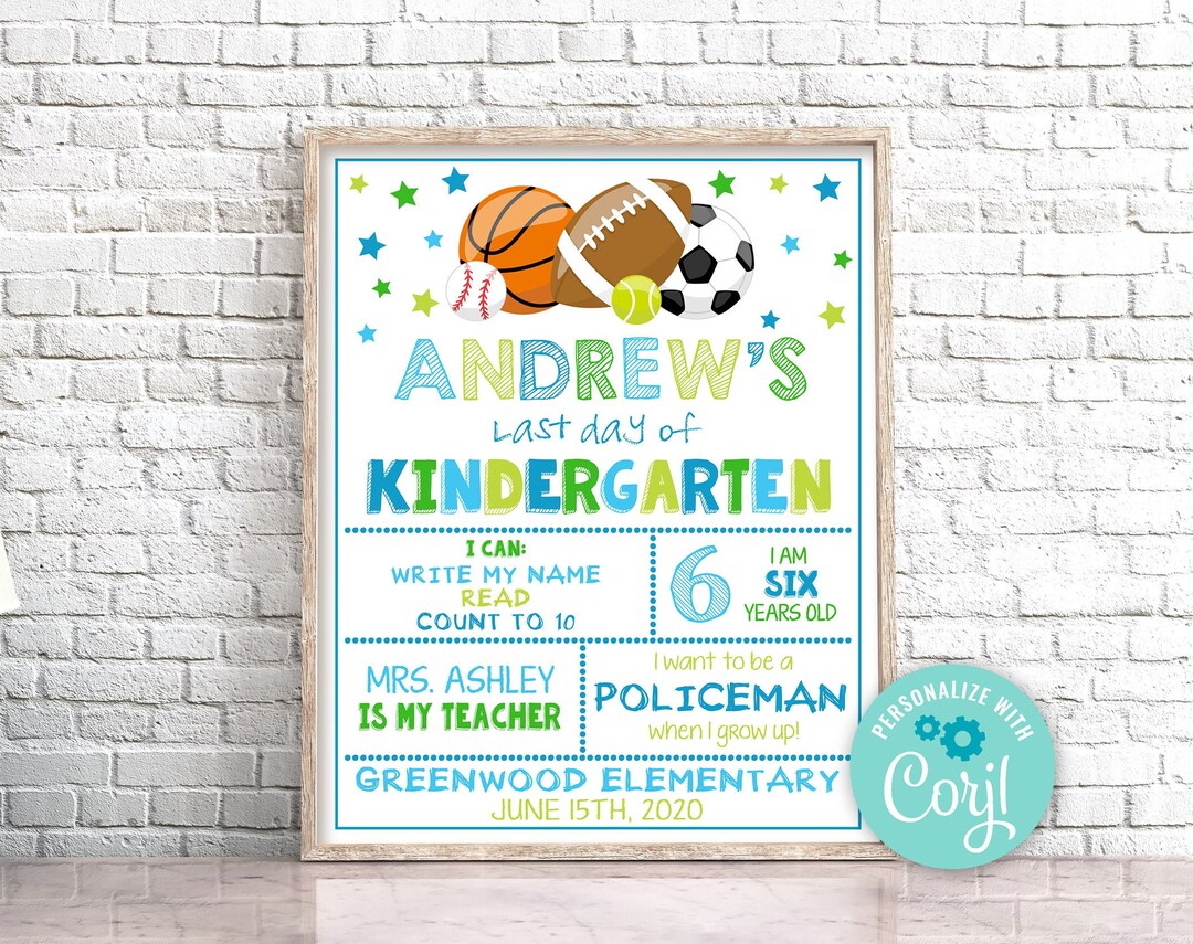 Editable Last Day of Kindergarten Sign, Sport Last Day of School Sign ...