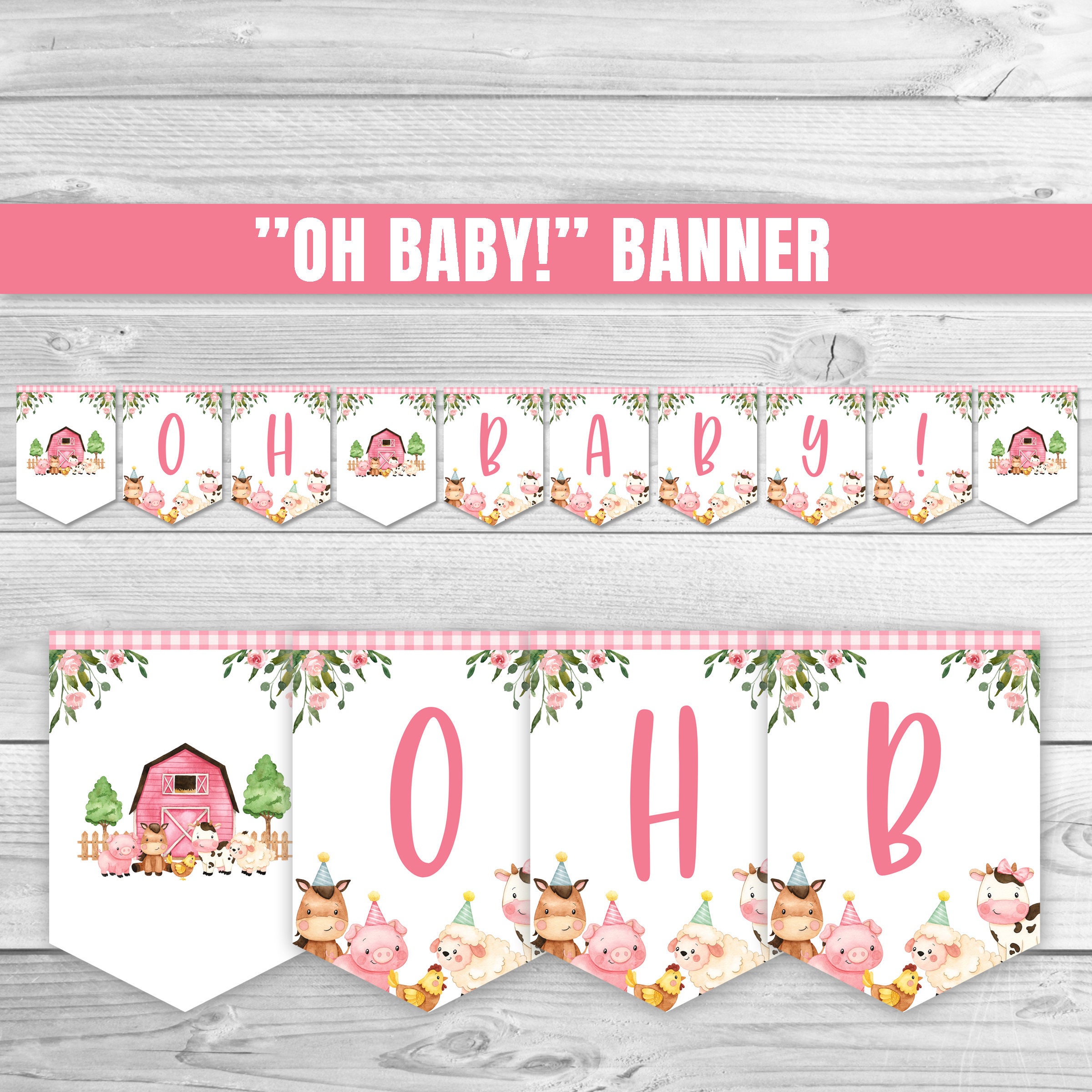Oh Baby Banner Farm Animals Baby Shower Banner Pink Farm | Etsy