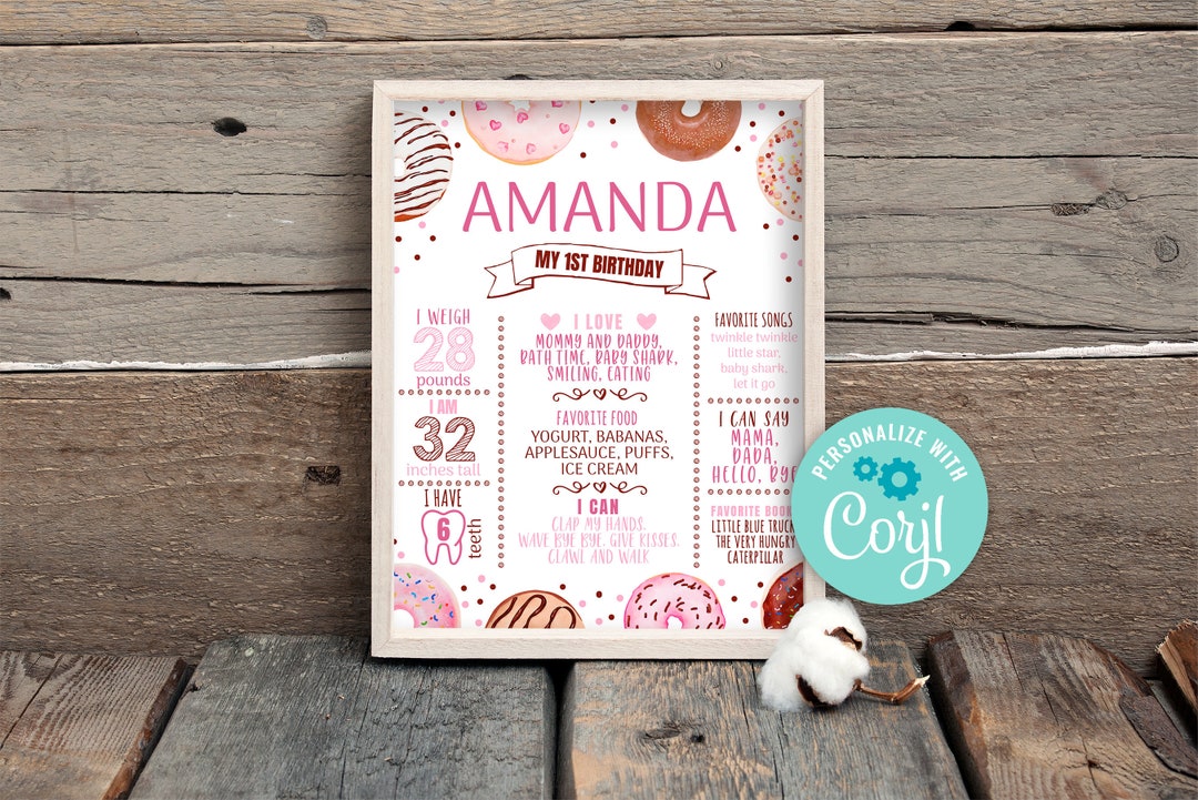 Editable Donut Milestone Birthday Poster, Donut First Birthday ...