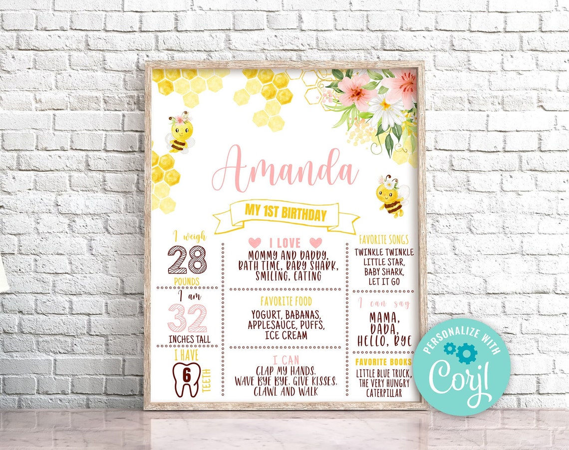 Editable Bee Milestone Birthday Poster Bumble Bee First - Etsy