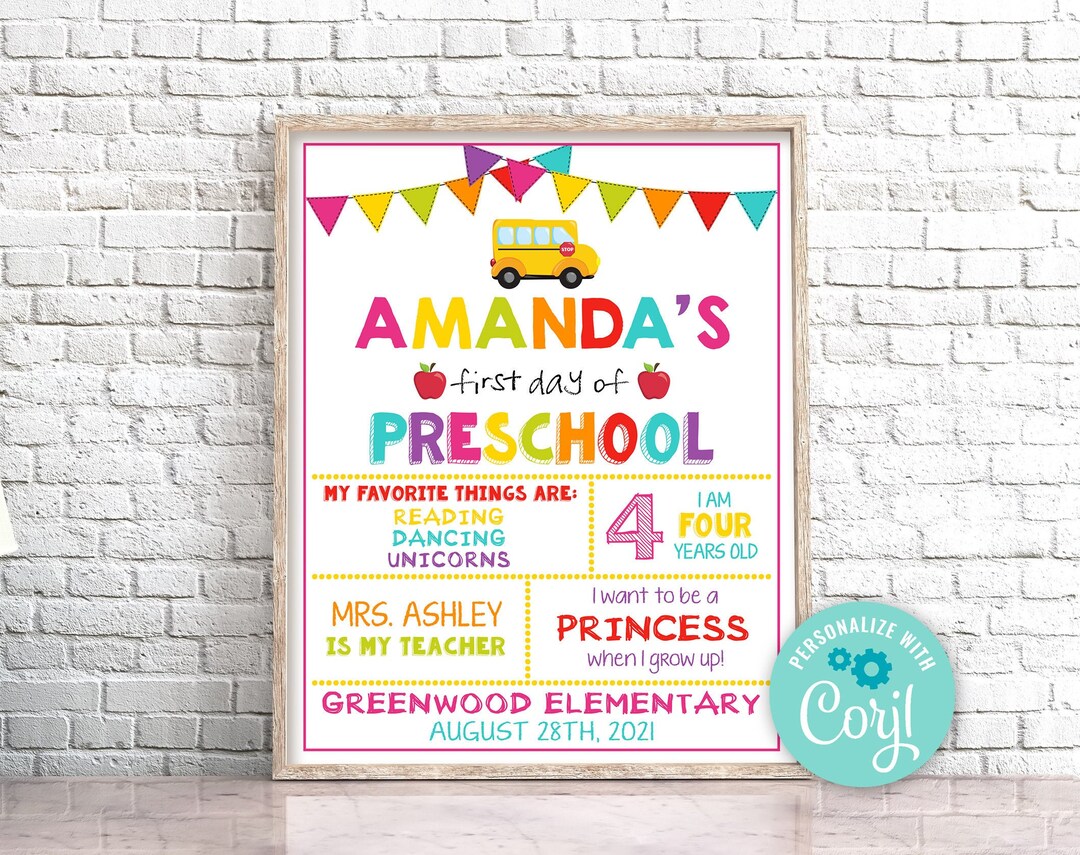 Editable First Day of Preschool Sign Personalized First Day of School ...