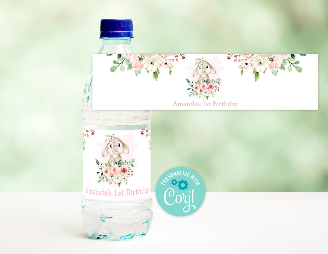 EDITABLE Bunny Bottle Label Pink Bunny Water Labels Printable Girl ...