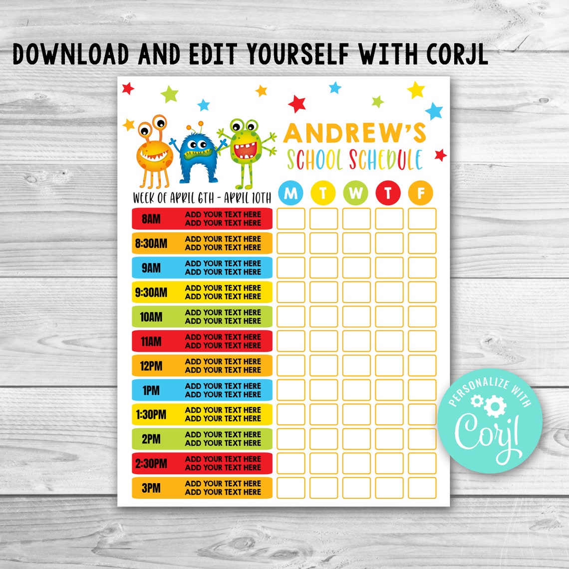 Editable Monsters Homeschool Schedule, Monster Daily Routine Kids Daily ...