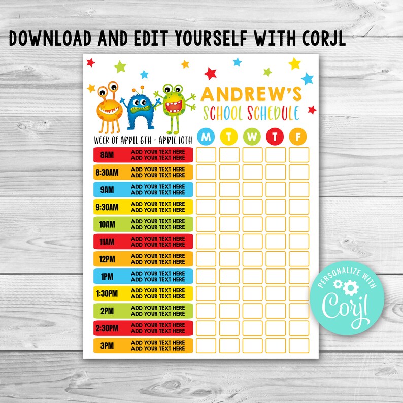 Editable Monsters Homeschool Schedule Monster Daily Routine - Etsy