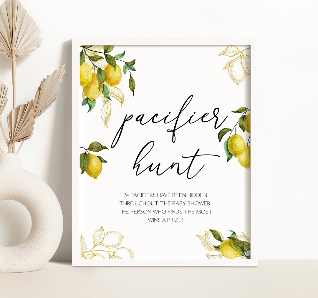 Lemon Pacifier Hunt Baby Shower Sign Citrus Baby Shower Decor Lemon ...