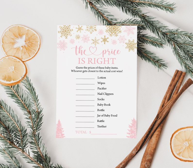 Girl Snowflake the Price is Right Baby Shower Game Pink Snowflakes Baby ...