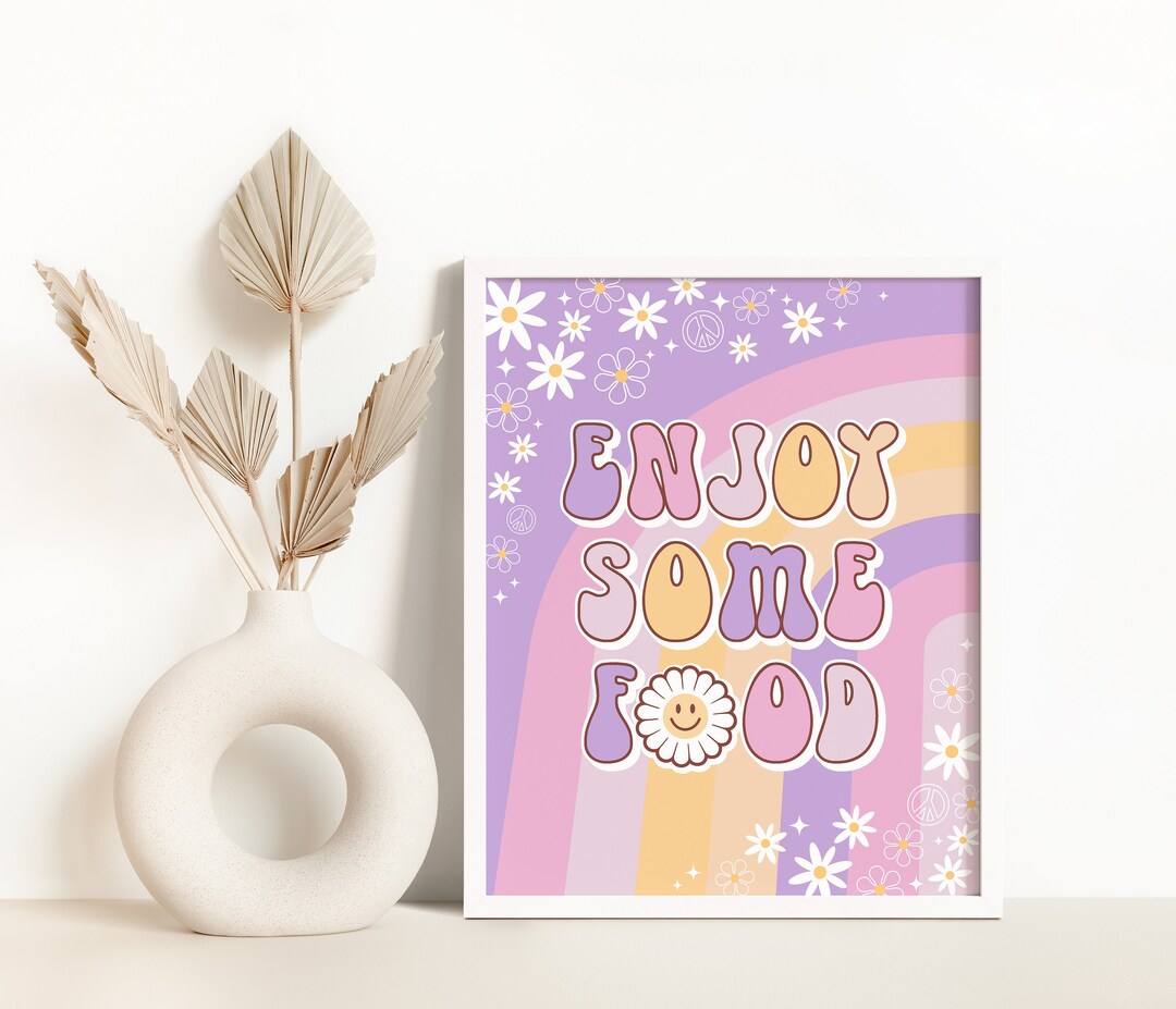 Groovy Enjoy Some Food Sign 70's Birthday Party Table Decor One Two ...