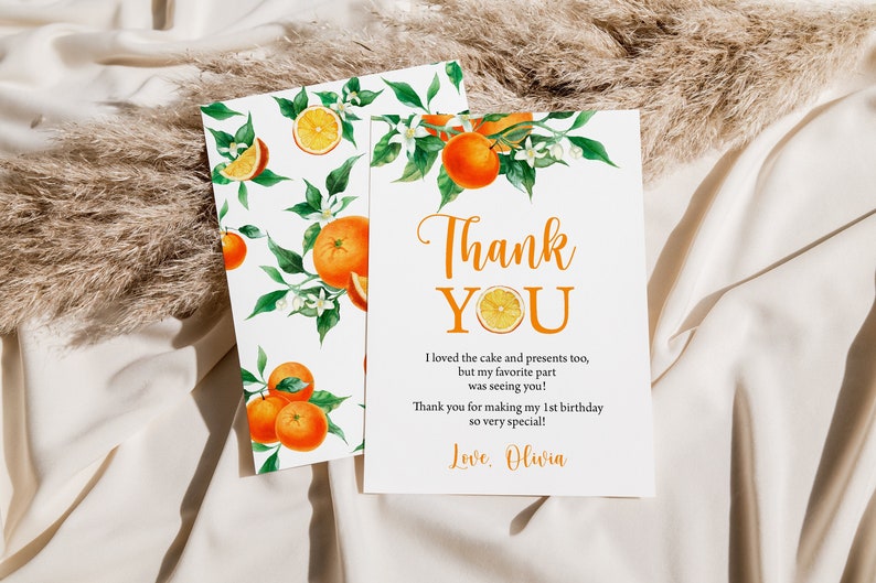 Editable Orange Thank You Card Citrus Birthday Thank You Card - Etsy