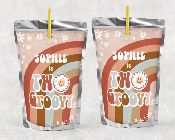 EDITABLE Two Groovy Juice Labels Rainbow Peace Love Party - Etsy