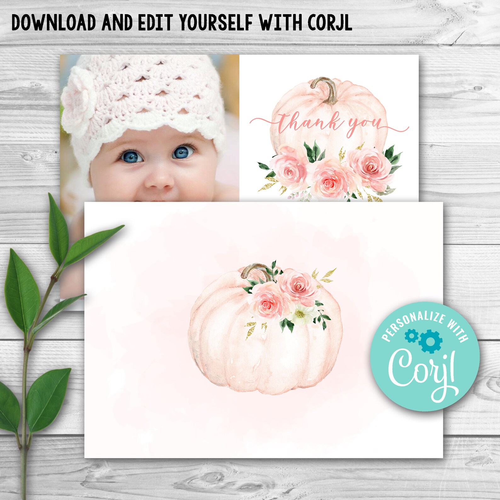 Editable Pumpkin Thank You Card Pink Pumpkin Thank You Card - Etsy