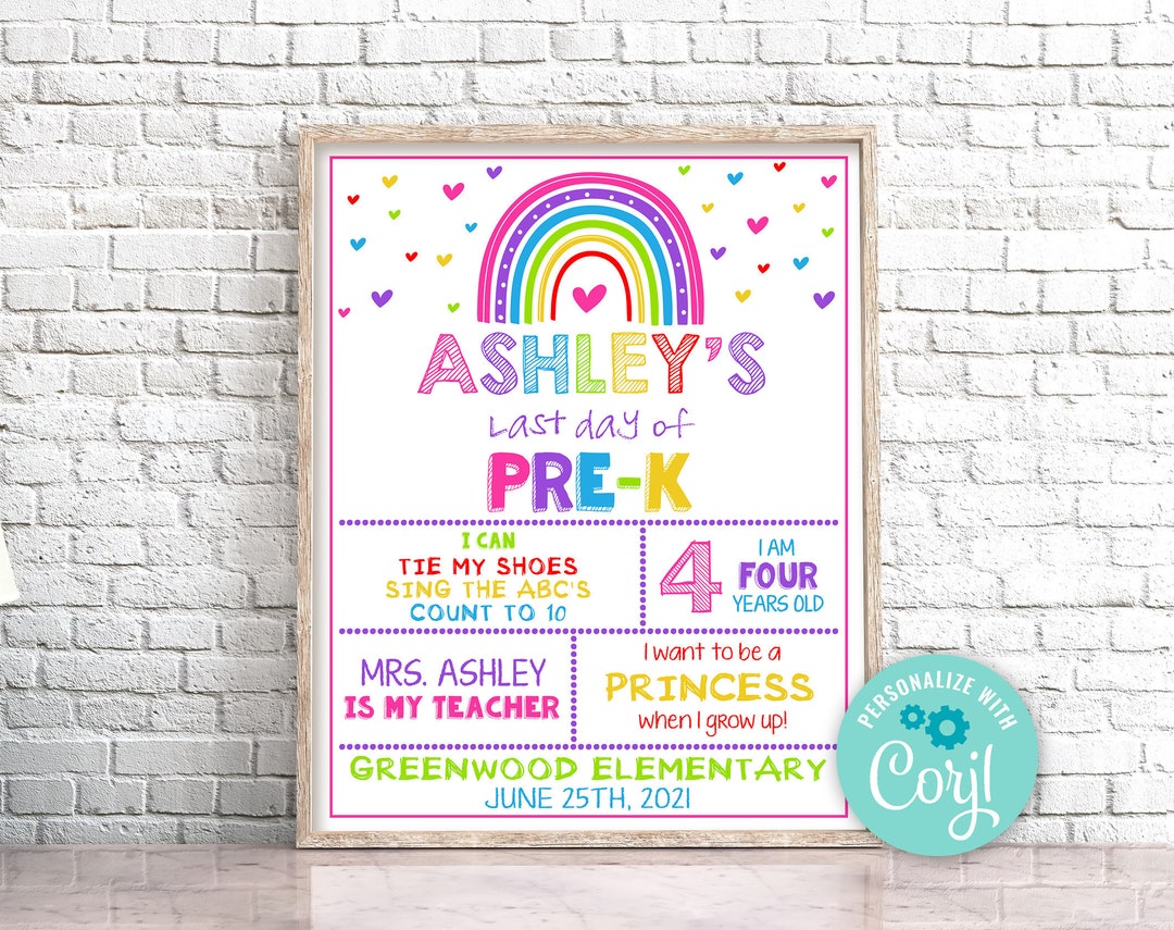 Editable First Day of Pre-k Sign Rainbow First Day of School Sign ...