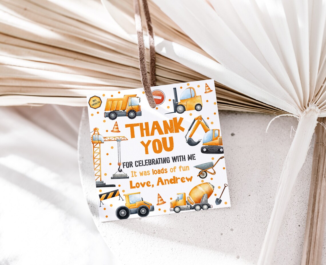EDITABLE Construction Thank You Tags Dump Truck Birthday Favor Tag ...