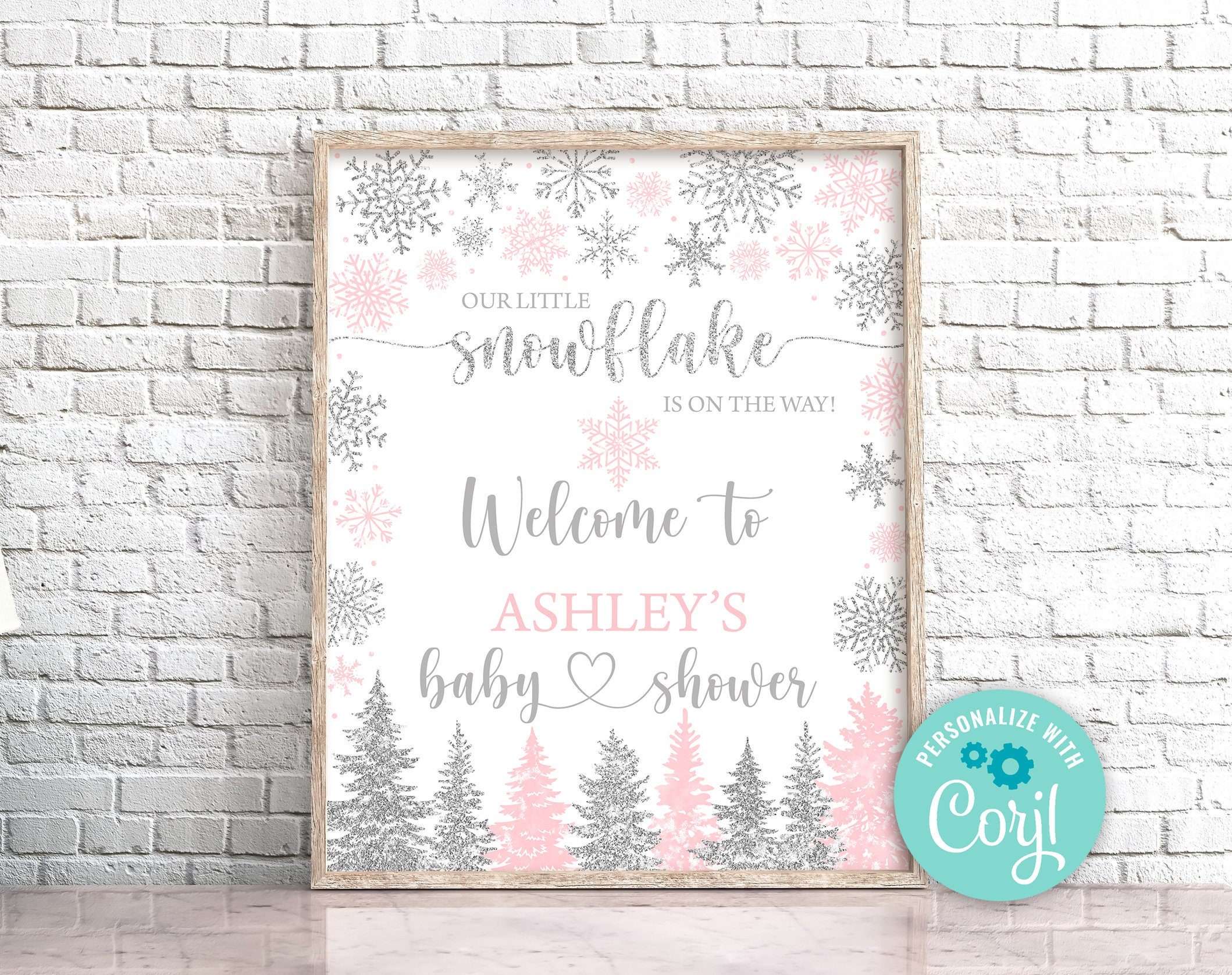Editable Snowflake Baby Shower Welcome Sign Winter Wonderland Baby ...