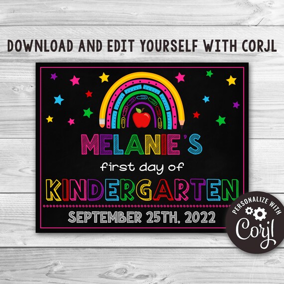 Editable First Day of Kindergarten Sign First Day of School - Etsy