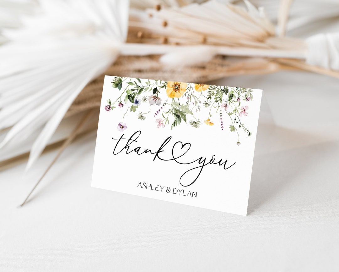 Editable Wildflower Thank You Folded Card Wildflower Baby in Bloom ...