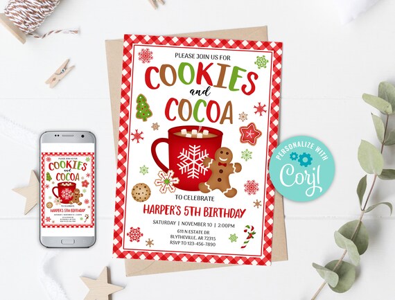 EDITABLE Cookies and Cocoa Birthday Invitation Hot Cocoa Party | Etsy