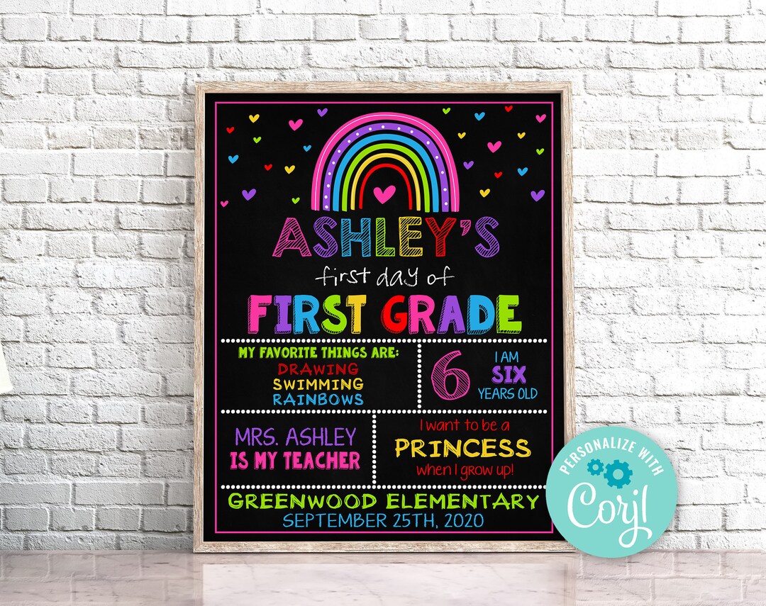 Editable First Day of 1st Grade Sign, Rainbow First Day of First Grade ...