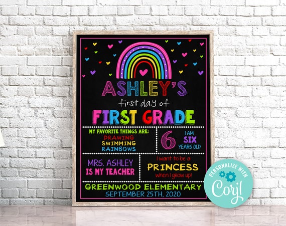 Editable First Day of 1st Grade Sign Rainbow First Day of | Etsy