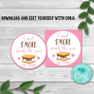 EDITABLE I Need S'more Friends Like You Valentine's Day Tags S'mores ...