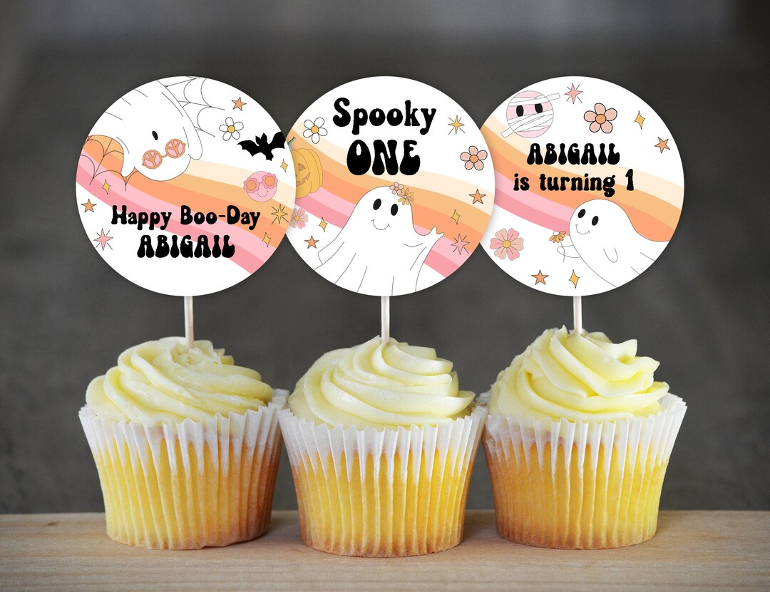 Halloween Ghost Birthday Cupcake Toppers Spooky Halloween Birthday ...