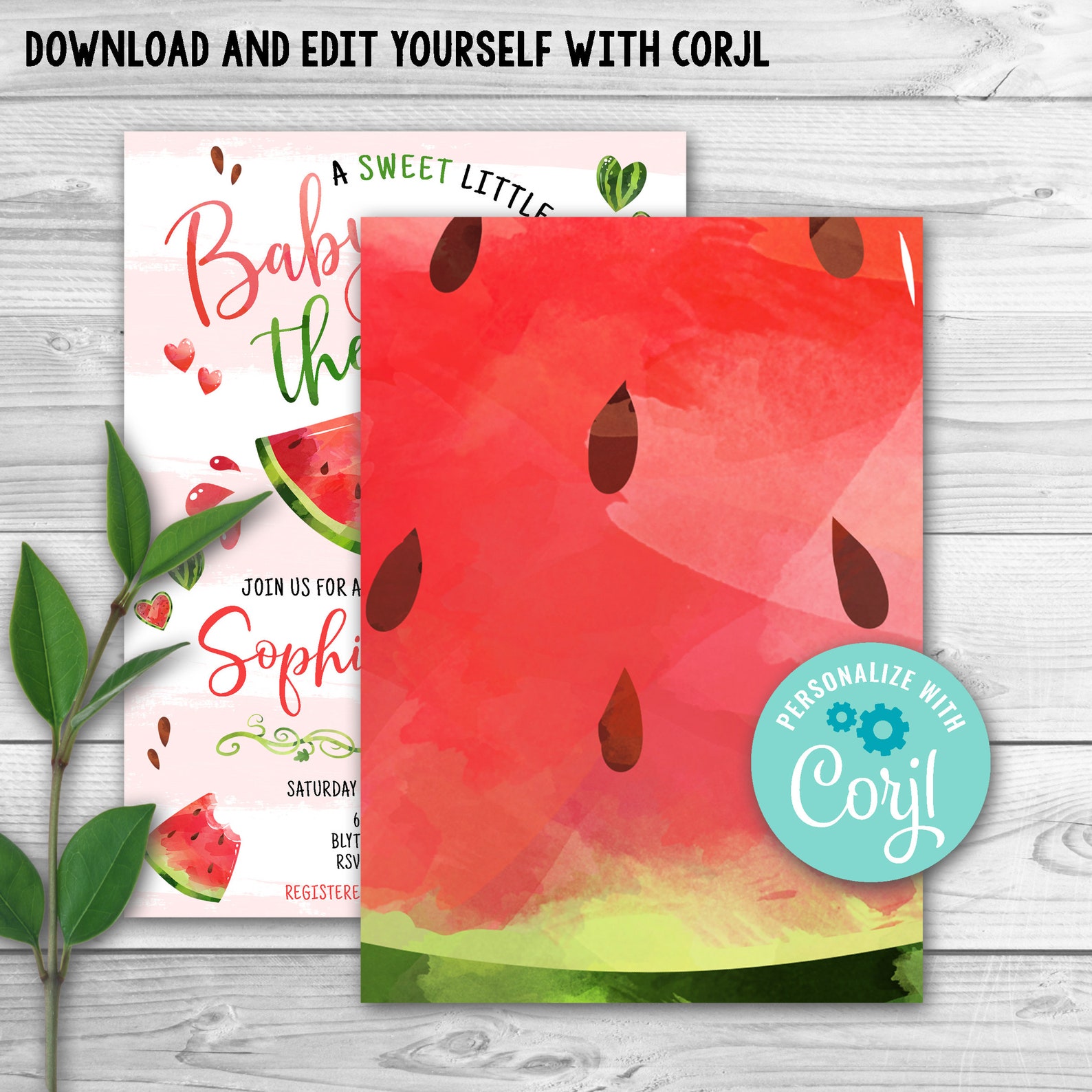 Editable Watermelon Baby Shower Invitation Set Red Watermelon | Etsy