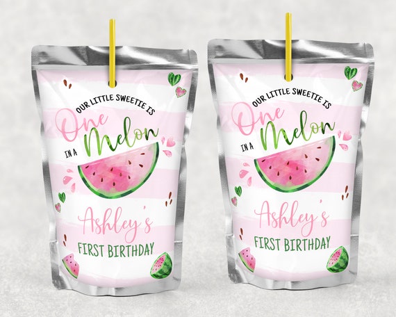 EDITABLE Watermelon Juice Labels Pink Watermelon Juice Pouch | Etsy