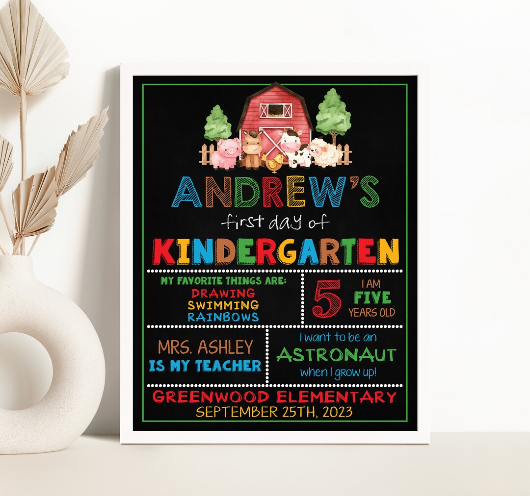 Editable First Day of Kindergarten Sign Farm Animals First Day of ...