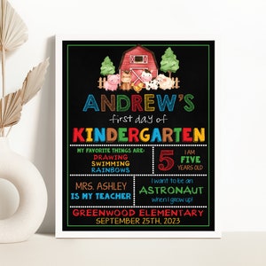 Editable First Day of Kindergarten Sign Farm Animals First Day of ...