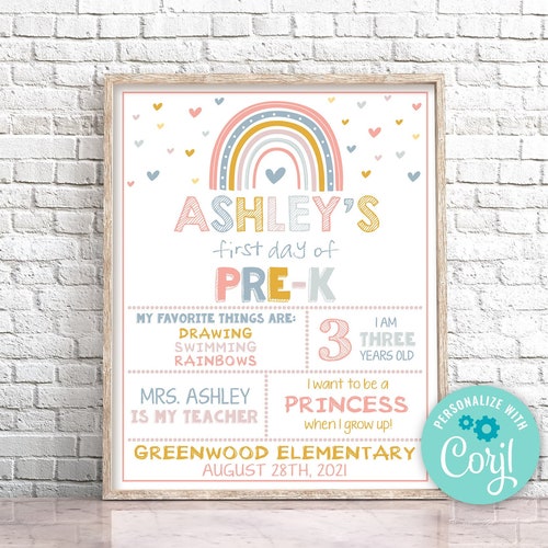 Editable First Day of Preschool Sign Boho Rainbow First Day of - Etsy ...