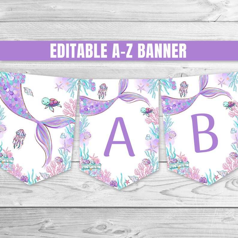 Editable Mermaid Banner Under the Sea Party Mermaid Birthday - Etsy