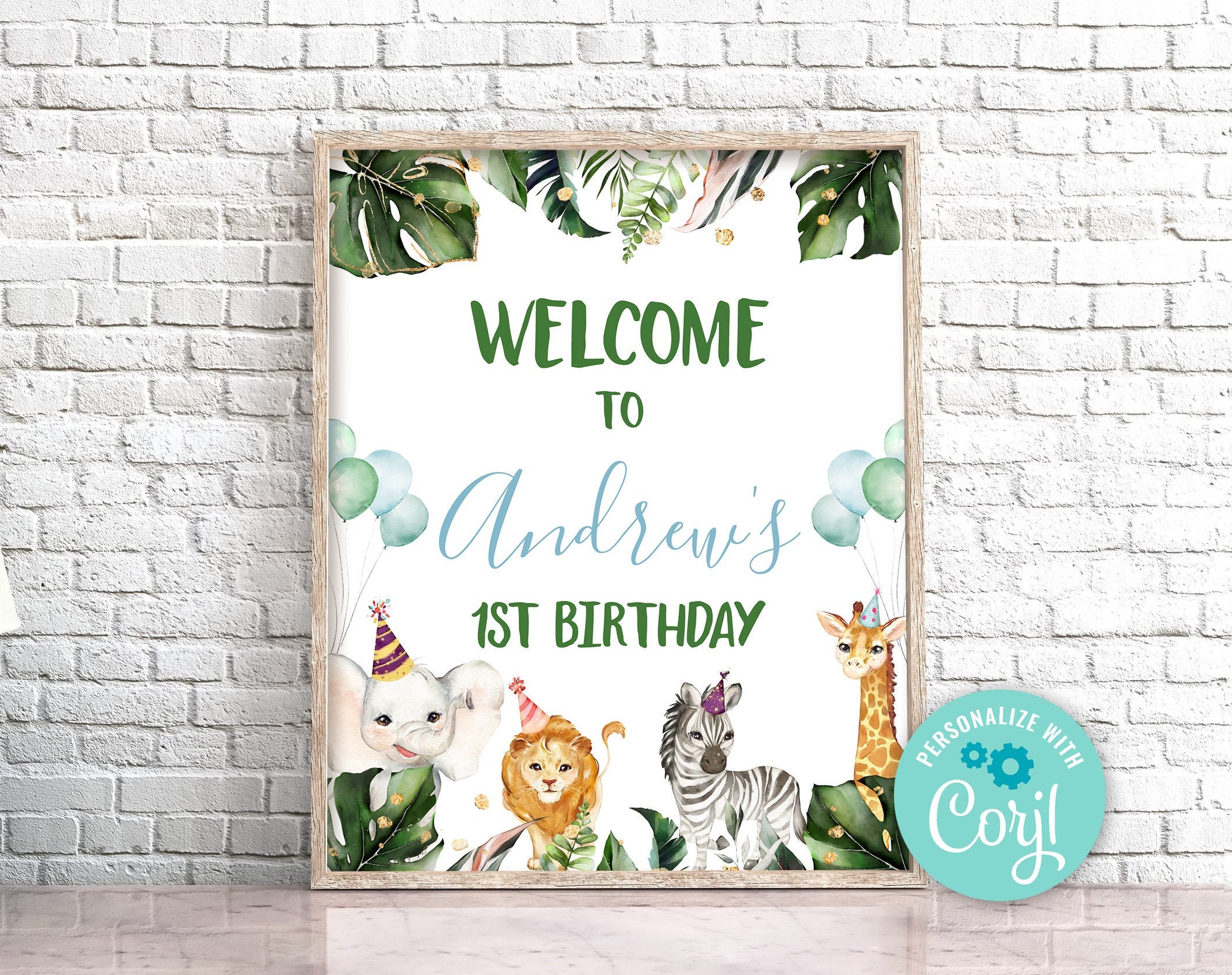Editable Safari Animals Birthday Sign WILD Animal Welcome | Etsy