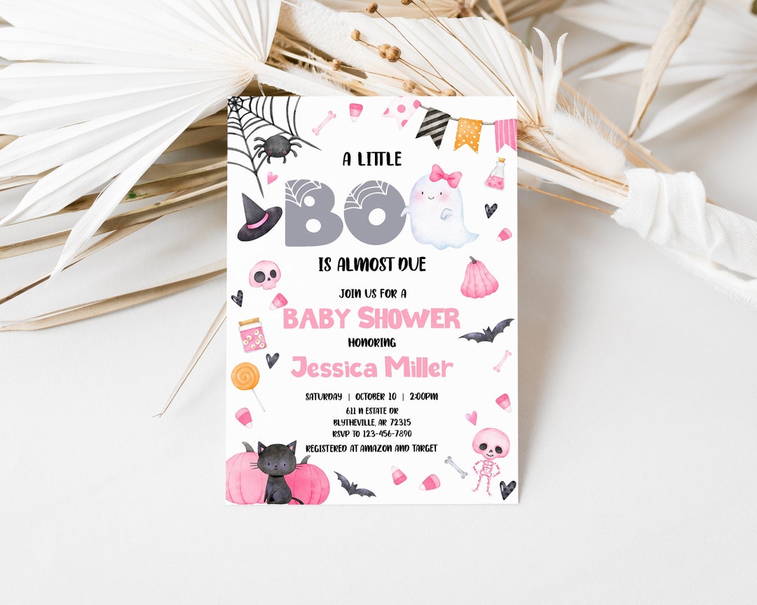 Editable Little Boo Baby Shower Invitation Pink Ghost Baby Shower ...