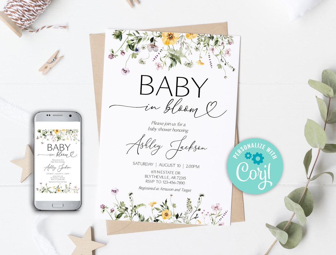 Wildflower Baby Shower Invitation EDITABLE Boho Wildflower Invitation ...